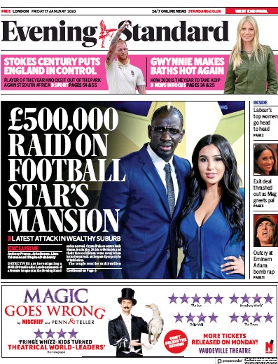 London Evening Standard (UK) Front Page for 20 January 2020 | Paperboy ...