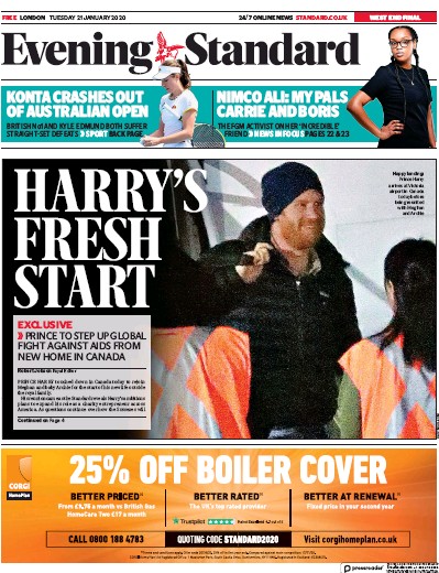 London Evening Standard (UK) Front Page for 22 January 2020 | Paperboy ...