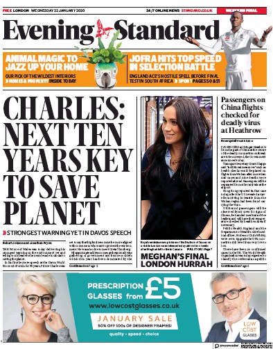 London Evening Standard (UK) Front Page for 23 January 2020 | Paperboy ...