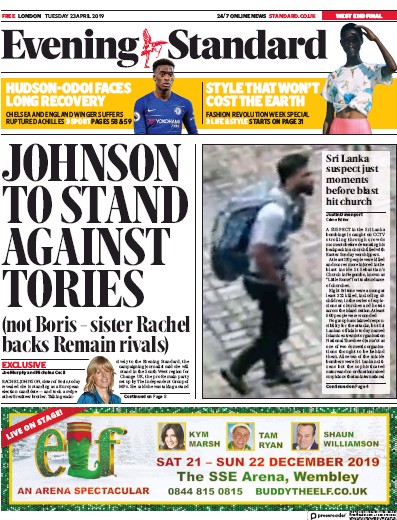 London Evening Standard (UK) Front Page for 24 April 2019 | Paperboy ...