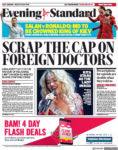 London Evening Standard (UK) Front Page for 26 May 2018 | Paperboy ...