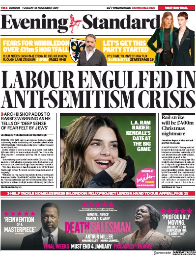 London Evening Standard (UK) Front Page for 27 November 2019 | Paperboy ...