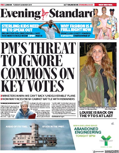 London Evening Standard (UK) Front Page for 27 March 2019 | Paperboy ...