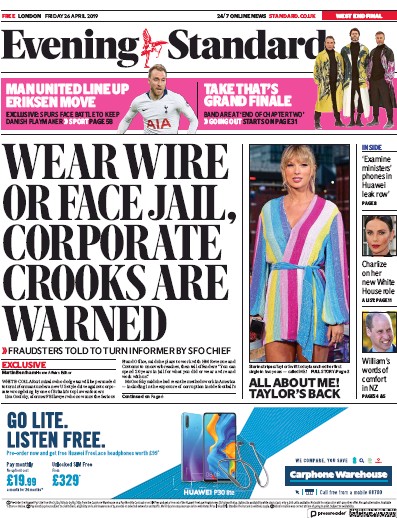 London Evening Standard (UK) Front Page for 27 April 2019 | Paperboy ...