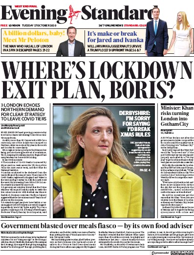 London Evening Standard (UK) Front Page for 28 October 2020 | Paperboy ...