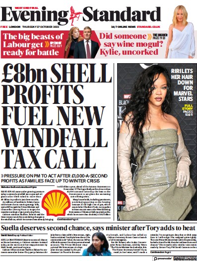 London Evening Standard (UK) Front Page for 28 October 2022 | Paperboy Online Newspapers