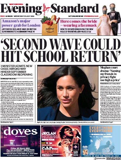 London Evening Standard (UK) Front Page for 30 July 2020 | Paperboy ...