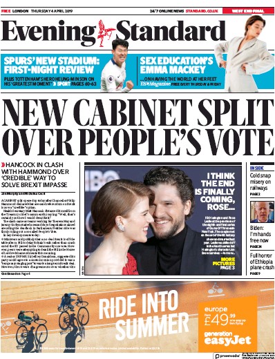 London Evening Standard (UK) Front Page for 5 April 2019 | Paperboy ...
