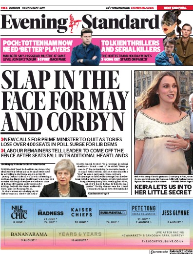 London Evening Standard (UK) Front Page for 6 May 2019 | Paperboy ...
