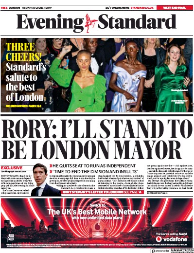 London Evening Standard (UK) Front Page for 7 October 2019 | Paperboy ...