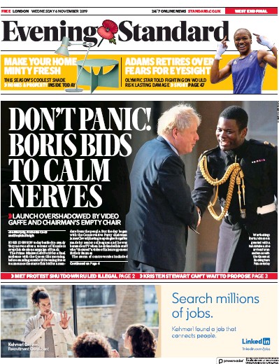 London Evening Standard (UK) Front Page for 7 November 2019 | Paperboy ...