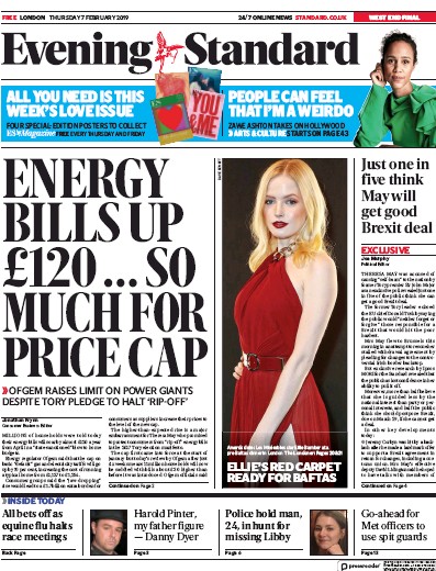 London Evening Standard (UK) Front Page for 8 February 2019 | Paperboy ...