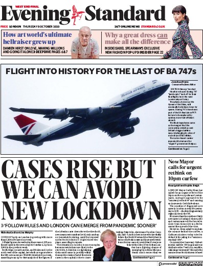 London Evening Standard (UK) Front Page for 9 October 2020 | Paperboy ...