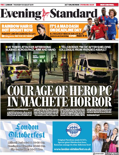 London Evening Standard (UK) Front Page for 9 August 2019 | Paperboy ...