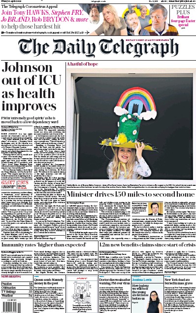 The Daily Telegraph (UK) Front Page for 10 April 2020 | Paperboy Online ...