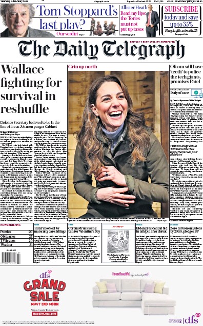 The Daily Telegraph (UK) Front Page for 13 February 2020 | Paperboy ...