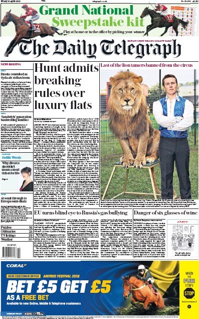 The Daily Telegraph (UK) Front Page for 13 April 2018 | Paperboy Online ...