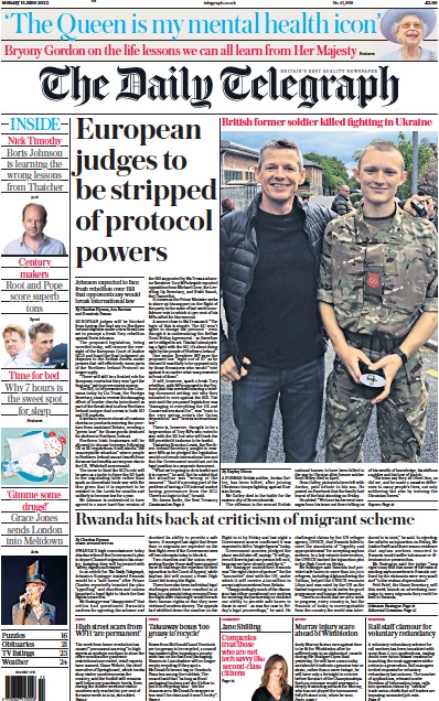 The Daily Telegraph (UK) Front Page for 13 June 2022 | Paperboy Online ...