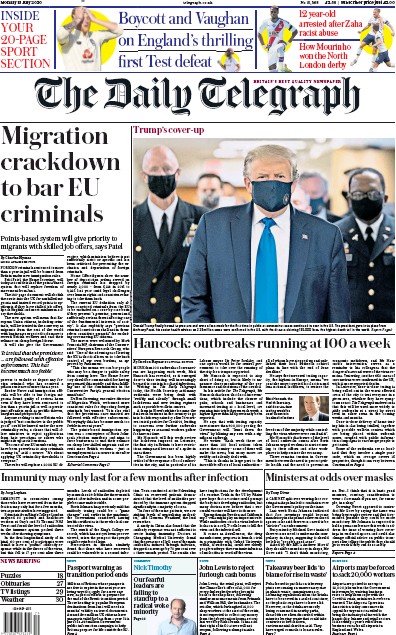 The Daily Telegraph (UK) Front Page for 13 July 2020 | Paperboy Online ...