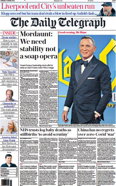The Daily Telegraph (UK) Front Page for 17 October 2022 | Paperboy ...