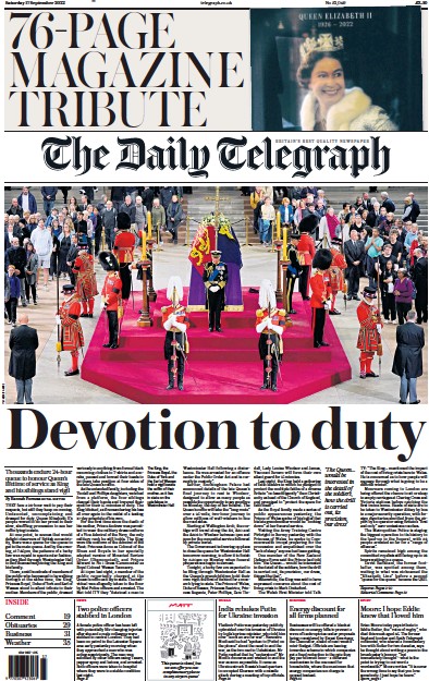 The Daily Telegraph (UK) Front Page for 17 September 2022 | Paperboy ...