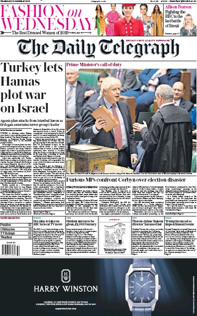 The Daily Telegraph (UK) Front Page for 18 December 2019 | Paperboy ...
