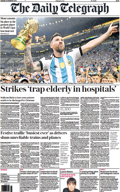 The Daily Telegraph (UK) Front Page for 19 December 2022 | Paperboy ...