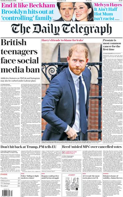 The Daily Telegraph (UK) Front Page for 20 January 2026 | Paperboy ...