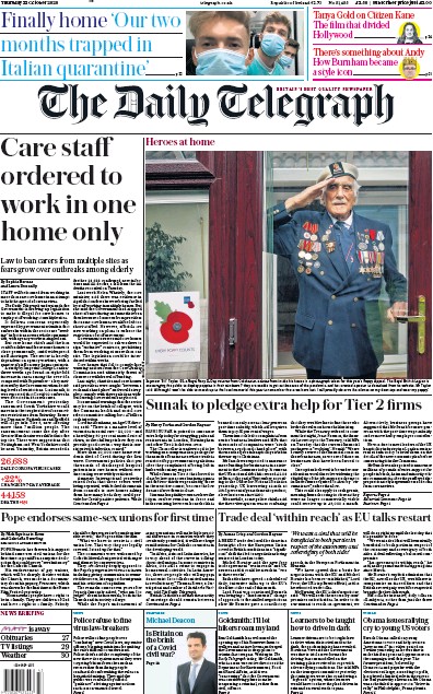 The Daily Telegraph (UK) Front Page for 22 October 2020 | Paperboy ...