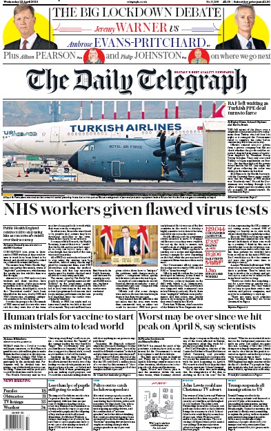 The Daily Telegraph (UK) Front Page for 22 April 2020 | Paperboy Online ...