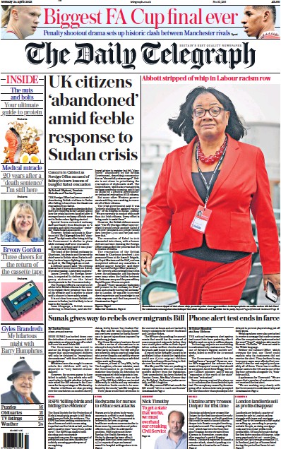The Daily Telegraph (UK) Front Page for 24 April 2023 | Paperboy Online ...
