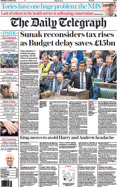 The Daily Telegraph (UK) Front Page for 27 October 2022 | Paperboy ...
