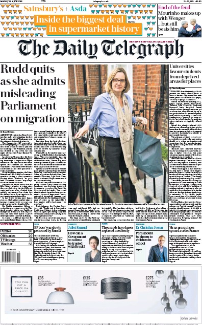 The Daily Telegraph (UK) Front Page for 30 April 2018 | Paperboy Online ...