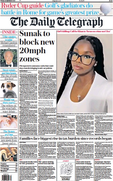The Daily Telegraph (UK) Front Page for 30 September 2023 | Paperboy ...