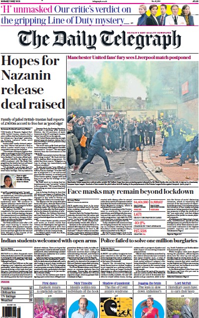 The Daily Telegraph (UK) Front Page for 3 May 2021 | Paperboy Online ...