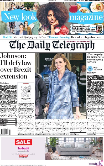 The Daily Telegraph (UK) Front Page for 7 September 2019 | Paperboy ...