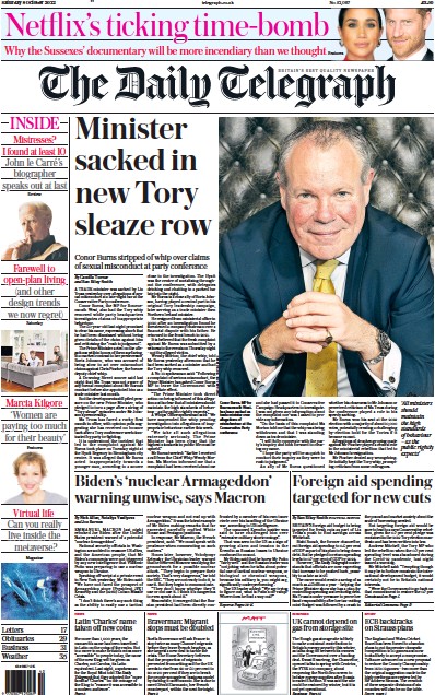 The Daily Telegraph (UK) Front Page for 8 October 2022 | Paperboy ...