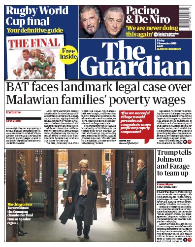 The Guardian (UK) Front Page for 1 November 2019 | Paperboy Online ...