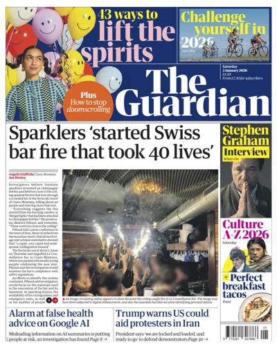 The Guardian (UK) Front Page for 3 January 2026 | Paperboy Online ...