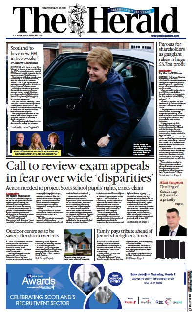 The Herald (UK) Front Page for 17 February 2023 | Paperboy Online ...