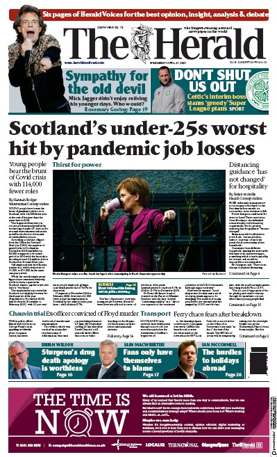 The Herald (UK) Front Page for 21 April 2021 | Paperboy Online Newspapers