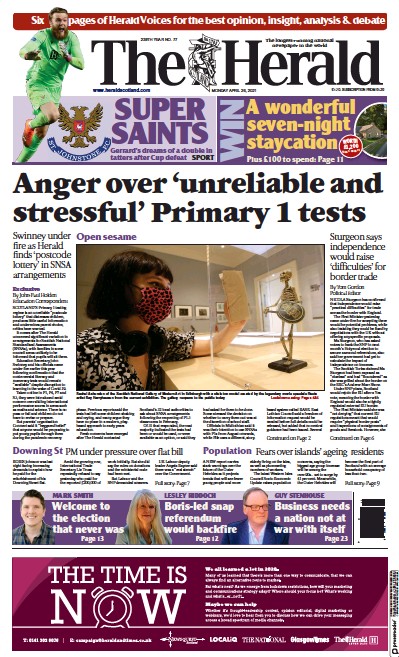 The Herald (UK) Front Page for 26 April 2021 | Paperboy Online Newspapers
