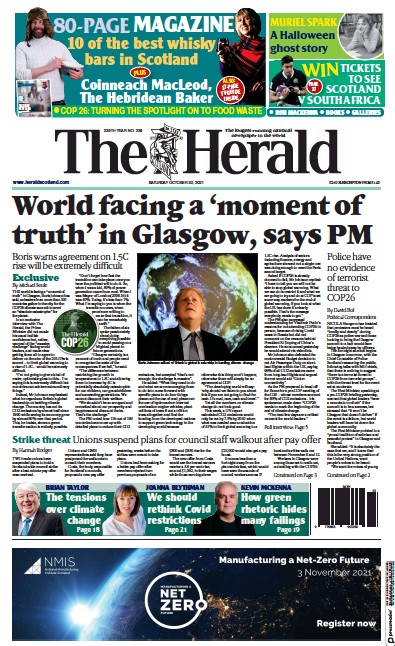 The Herald (UK) Front Page for 30 October 2021 | Paperboy Online Newspapers