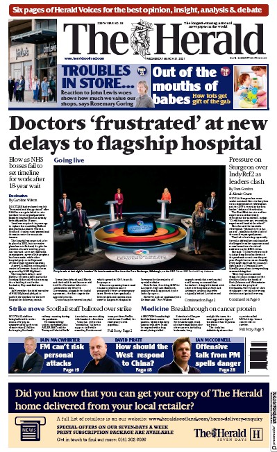 The Herald (UK) Front Page for 31 March 2021 | Paperboy Online Newspapers The Herald (UK) Front Page for 31 March 2021 | Paperboy Online Newspapers