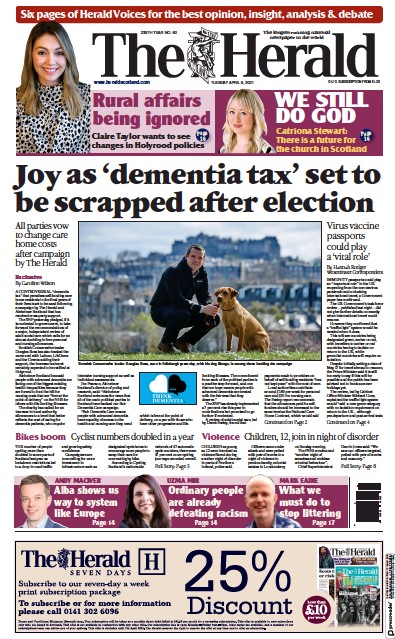 The Herald (UK) Front Page for 6 April 2021 | Paperboy Online Newspapers
