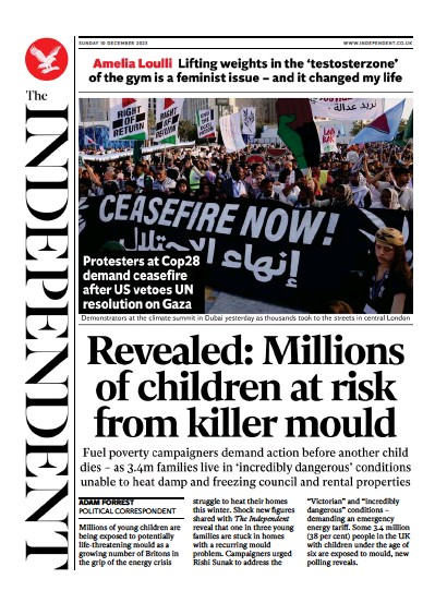The Independent (UK) Front Page for 10 December 2023 | Paperboy Online ...