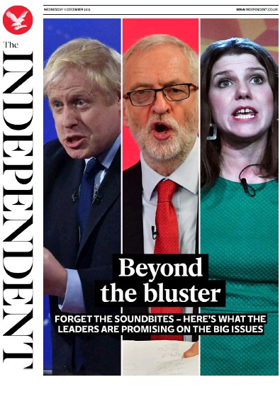 The Independent (UK) Front Page for 11 December 2019 | Paperboy Online ...