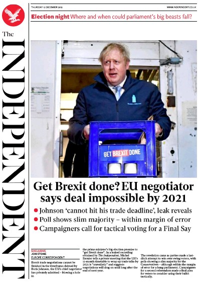The Independent (UK) Front Page for 12 December 2019 | Paperboy Online ...