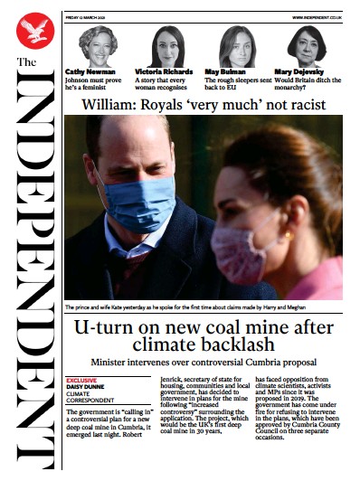 The Independent (UK) Front Page for 12 March 2021 | Paperboy Online ...