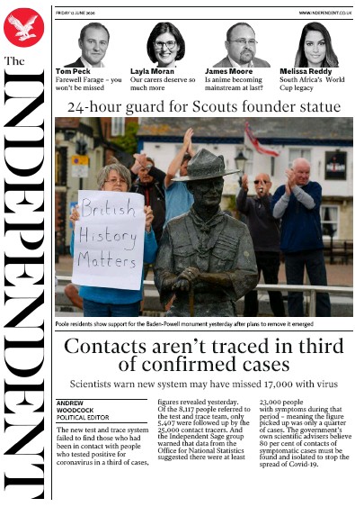 The Independent (UK) Front Page for 12 June 2020 | Paperboy Online ...